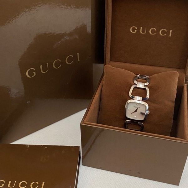 GUCCI G WATCH LADIES DIAMOND PEARL FACE SILVER BRACELET WATCH IN BOX ...