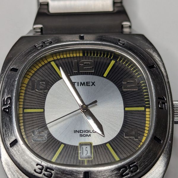 Timex Indiglo M9 Men's Quartz Watch w/ Date WR 50M, S.S. Band - Runs ...