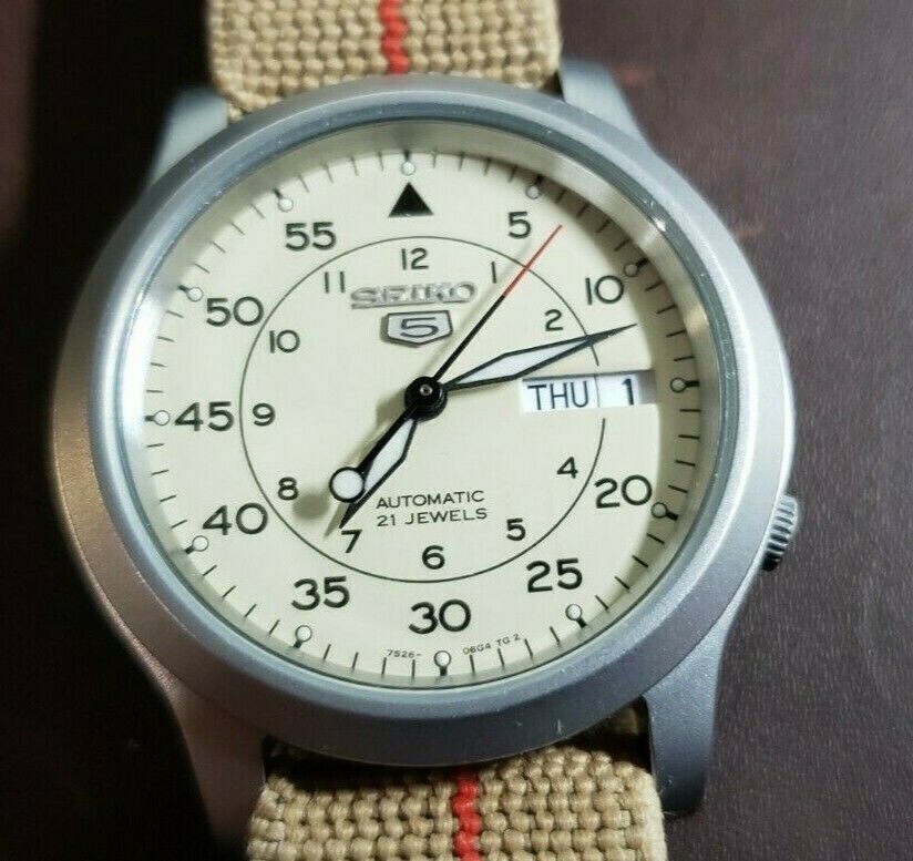 Seiko 5 automatic SNK803 watch - tan dial with extra strap ...