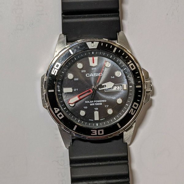 Casio Men's Solar Powered Stainless Steel Quartz Resin Strap, Black MTP ...