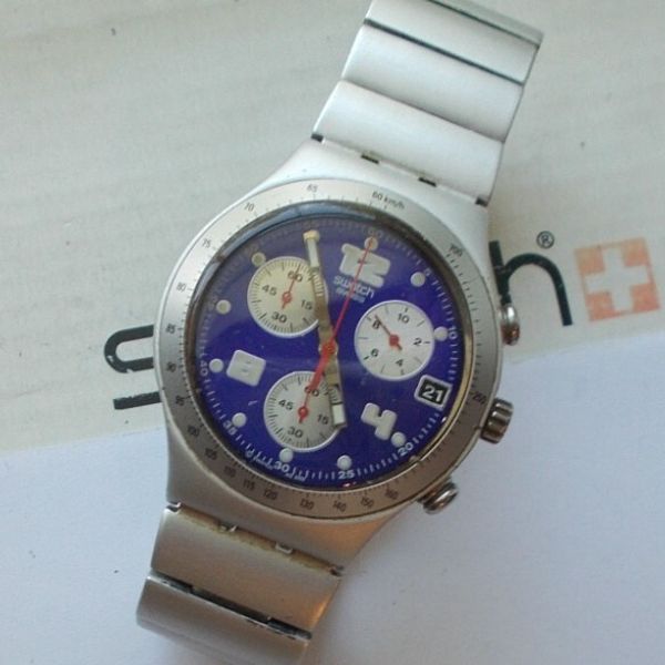 IRONY ALUMINUM CHRONO SWATCH BLUE FACE RARE WOW L@@K & READ ...