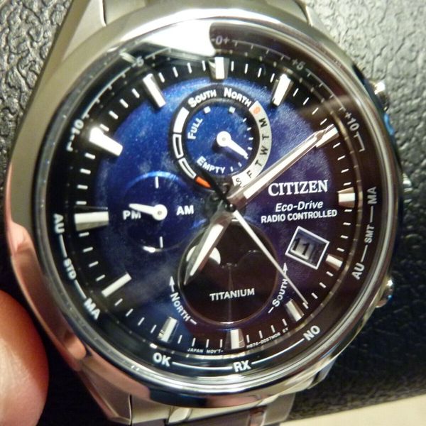 Citizen Tsuki-yomi A-T Eco-Drive Atomic Blue Titanium Mens Moon Watch ...