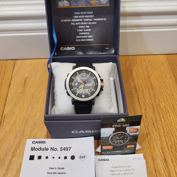 New Casio PRO TREK PRG-600 5497 Solar Resin/SS Case w Silicon Strap Men ...
