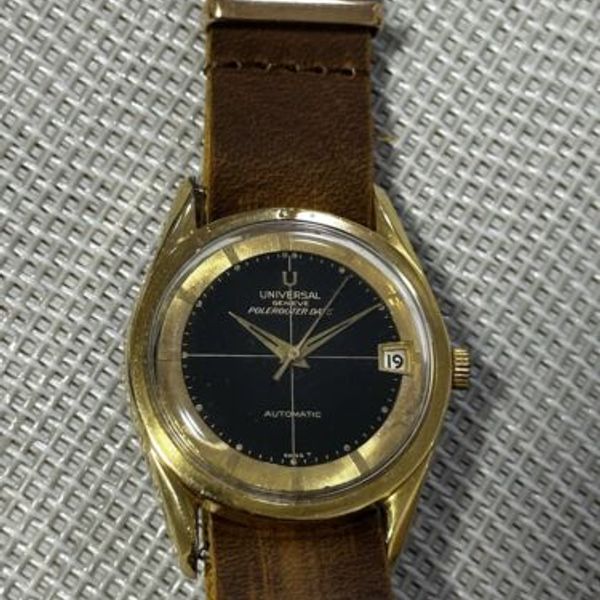 UNIVERSAL GENEVE POLEROUTER Microtor 218-2 GOLD Swiss Display Case Back ...