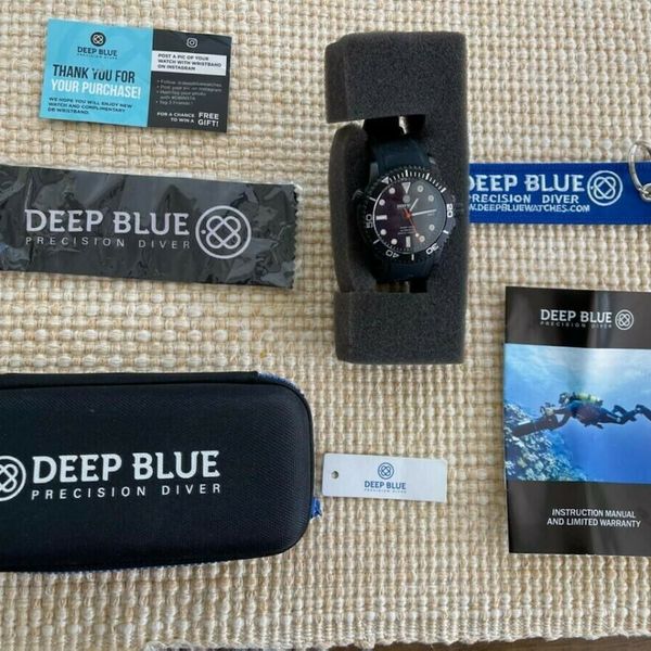 Deep Blue Diver 1000 Automatic Watch 40mm Black On Black w/ case ...