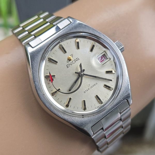 Vintage ENICAR men's manual wind watch DATE Rocket second hand swiss ...