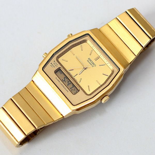 Vintage Seiko H601-5400 Analog Digital Men's Gold Tone Quartz Watch ...