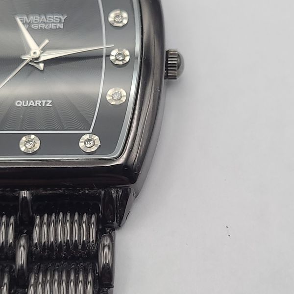 Embassy By Gruen Quartz Watch Black Dial Black Band New Battery Working ...