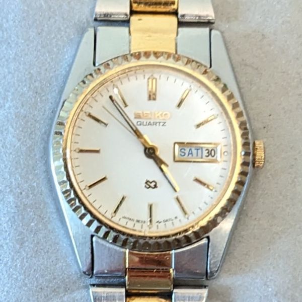 Seiko SQ Women 3E23-0A69 White Dial Day/Date Fluted Two-Tone Quartz ...