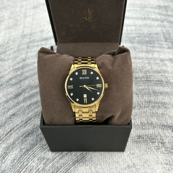 Bulova Men's Classic gold-tone bracelet Diamond black Dial 97D108 ...