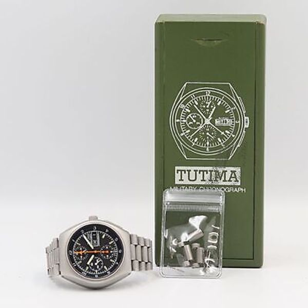 Tutima Military Chronograph Day Date Black Dial AT Men's Watch Wrist ...