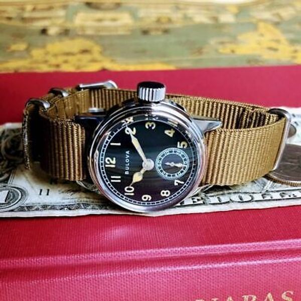 Bulova Military Watch WW2 Era Hand-Wind Black Dial 21 Jewel Vintage ...