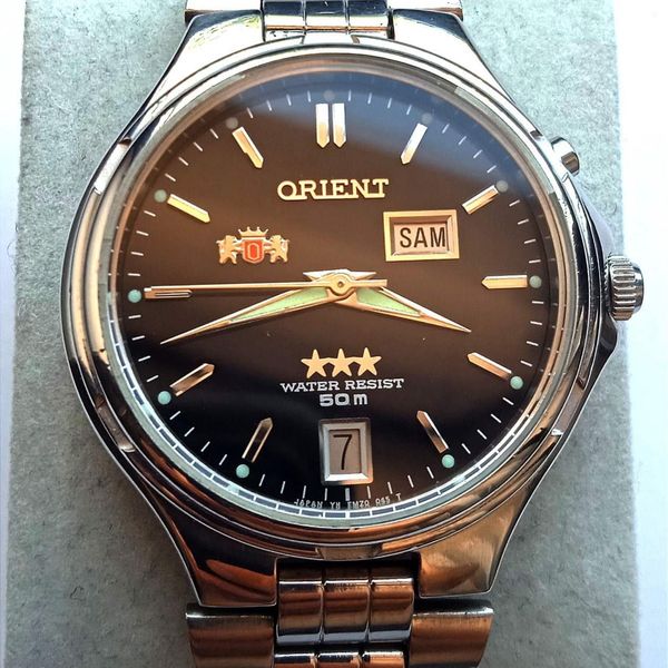 Orient 3 Stars Stainless Steel Automatic Wristwatch Black Dial Day/Date ...