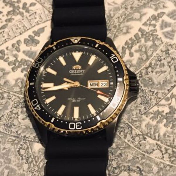 Orient Kamasu gilt PVD black and gold automatic men’s dive watch ...