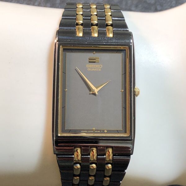 SEIKO Men's Dress Watch Rectangle Tank Black/Gold Tone 25mm Wristwatch ...