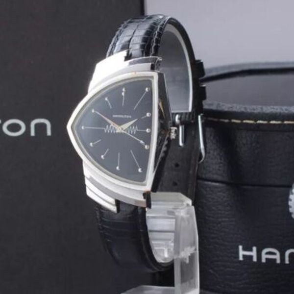 New Batt [Exc+5] Full Set Hamilton Ventura 6251A Black Dial Qz Men's ...