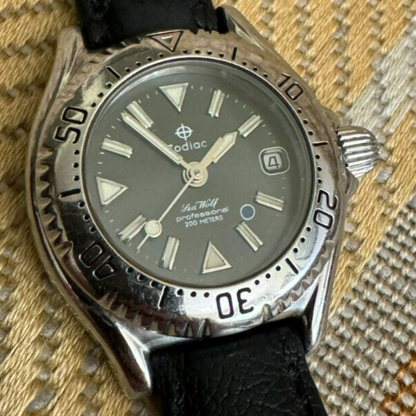 Zodiac Seawolf Blue Dot Professional Dive Watch Diver Sea Wolf Black ...