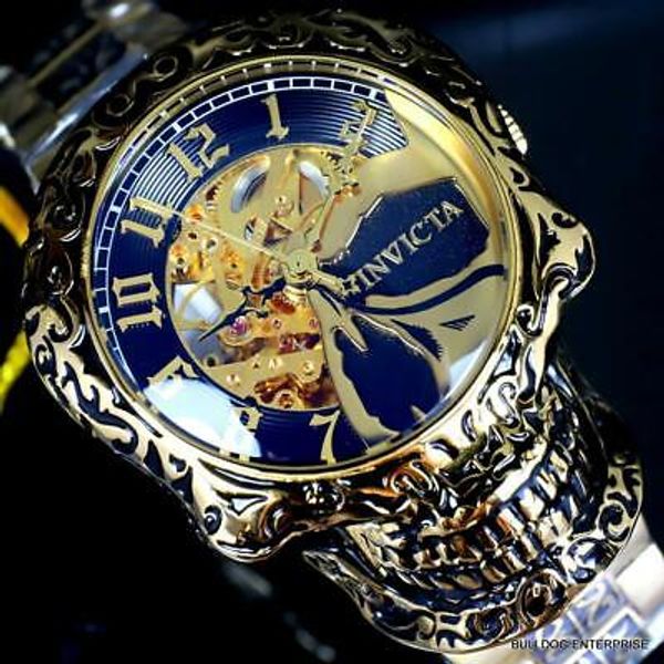 Invicta Artist Skull Automatic Skeletonized Gold Plated Steel 50mm ...