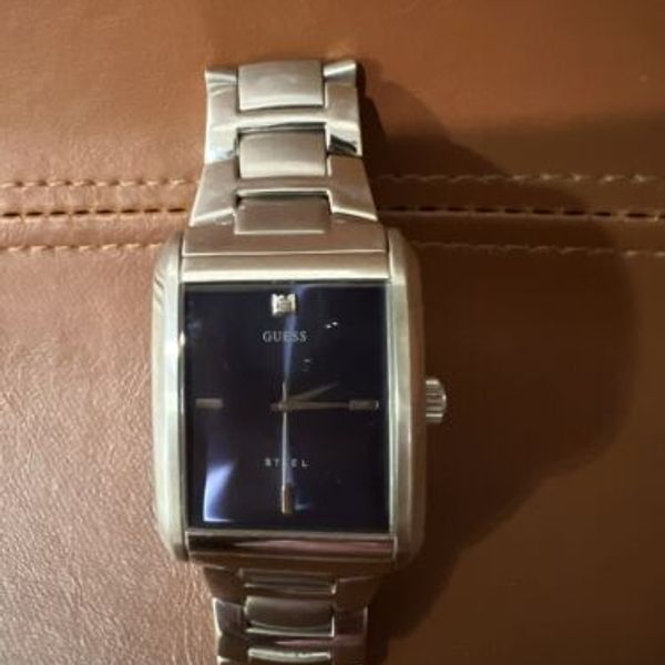 Guess Steel Men's Watch â Rectangular Blue Dial, Stainless Steel Band ...