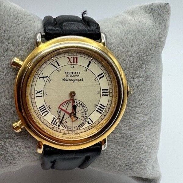 Vintage Mens Seiko Chronograph 8M25-6009 Gold Tone Quartz Date Watch New Battery | WatchCharts ...