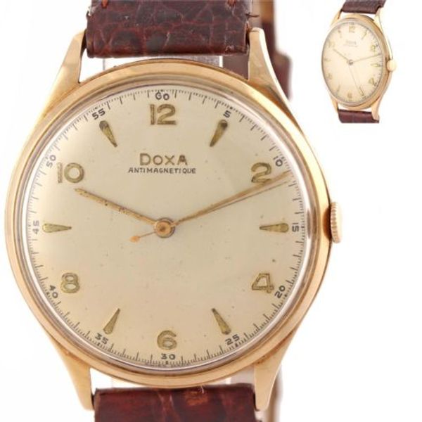Vintage Doxa Anti Magnetique Solid 14k Yellow Gold Manual Wind 37mm ...