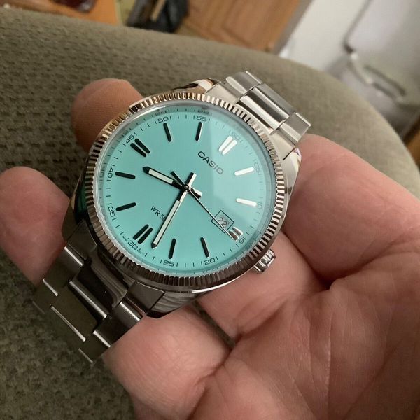 Casio MTP-1302D2A2VCF 38mm Mens Watch Tiffany Turquoise Dial 7 in. Band ...