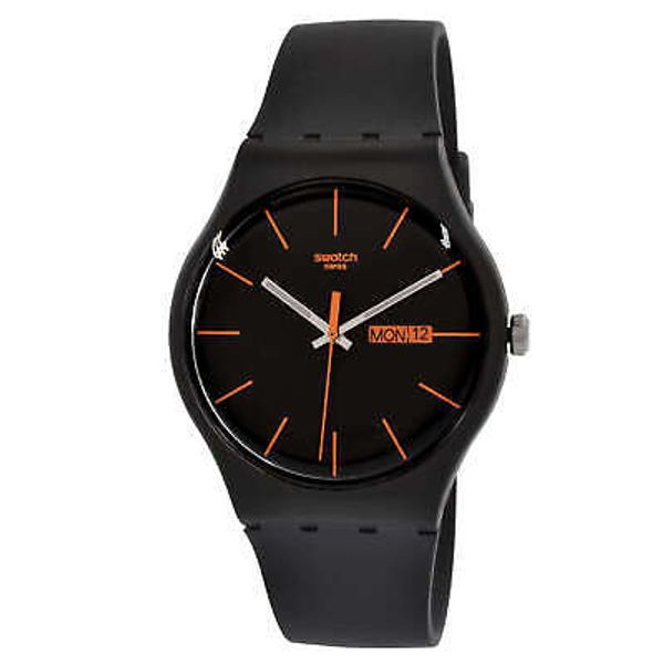 Swatch SUOB704 Unisex Dark Rebel Swiss Silicon Rubber Strap Black Dial ...