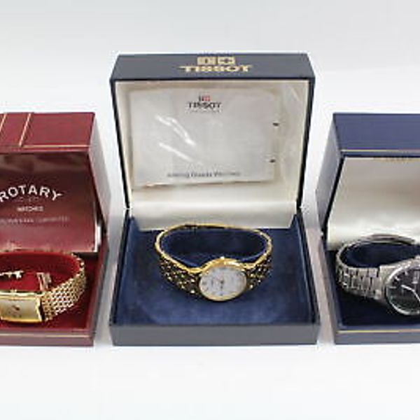 Mens Vintage 90s Watches With Boxes Quartz Tissot Rotary Seiko Working ...