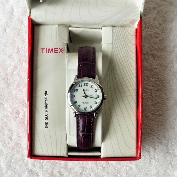 New Timex Wristwatch Indiglo Night Light W 92 with Purple Strap MIB | WatchCharts