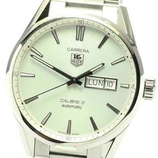 TAG HEUER Carrera Calibre 5 WAR201B-1 Day date white Dial Automatic Men ...