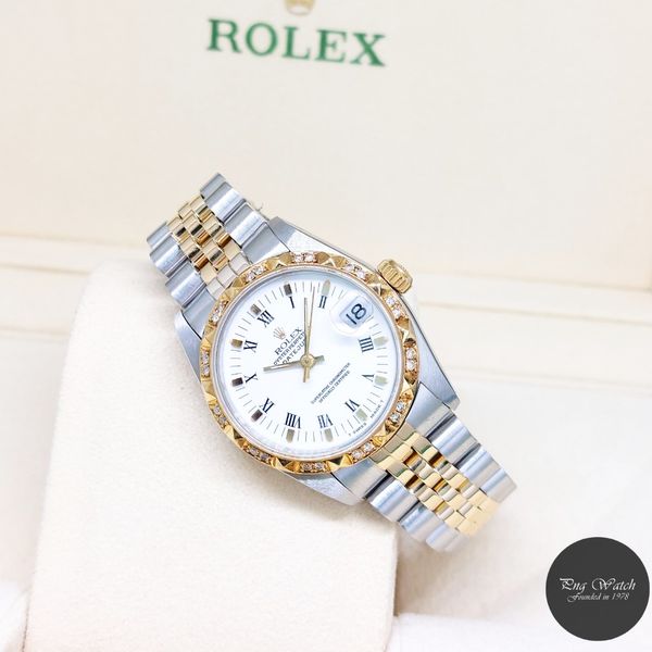 Rolex 31mm Oyster Perpetual 18K Half Yellow Gold White Roman Dial Datejust REF: 68273 (E Series ...