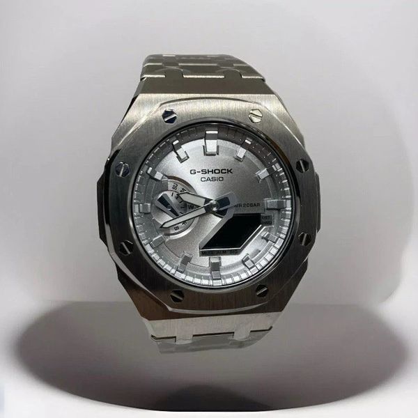 Casio G-Shock GA-2100FF-8AER Full Silver Custom Steel Case Mod Men's ...