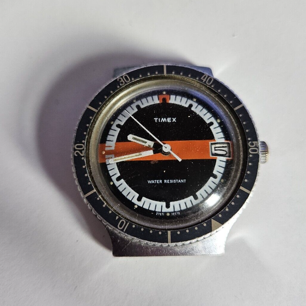 Rare vintage Timex orange stripe diver watch head original hand wind ...