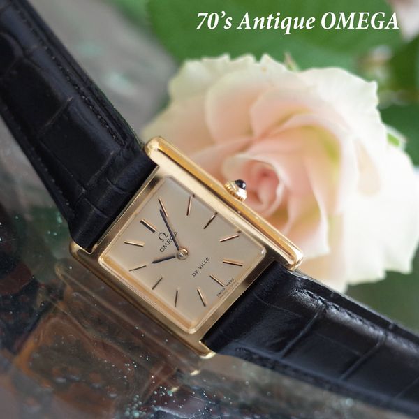 Omega Deville Square 70'S Antique Gold Filled Gold Sapphire Colored ...