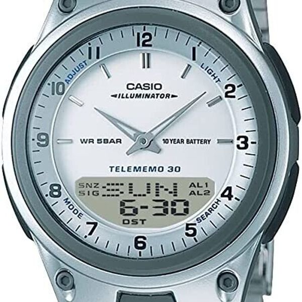 Casio Watch Silver Dial Analogue-Digital Databank Telememo Illuminator ...