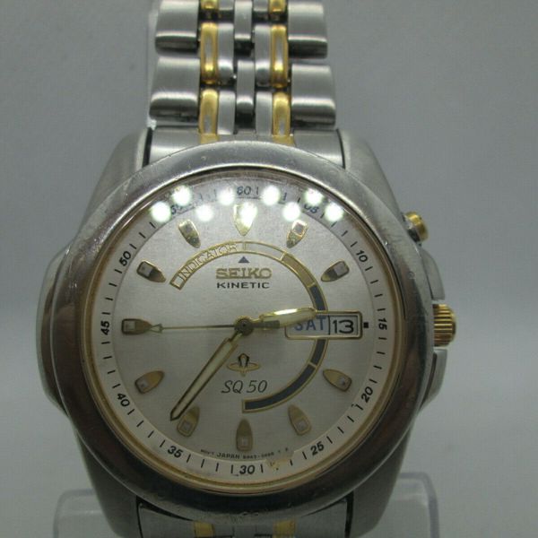 SEIKO KINETIC SQ50 5M43-0A20 18KGP/STAINLESS STEEL DAYDATE QUARTZ MENS ...