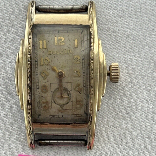 ESTATE ~ BULOVA MENS CURVED GLASS RECTANGULAR 10AX Watch ~ Gold Plated ...