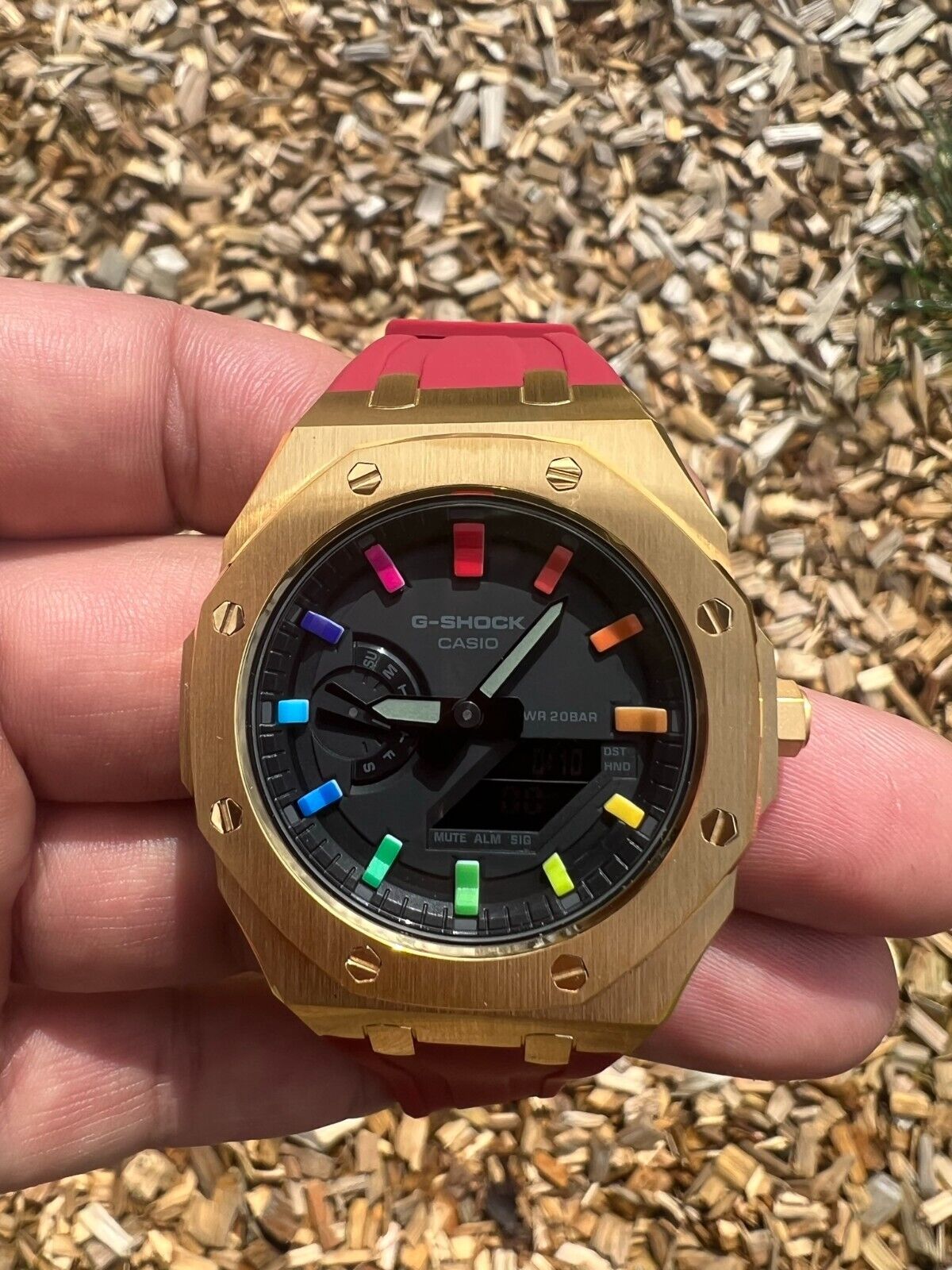 Casioak Custom Offshore Gold Case Red Strap Casio G-SHOCK GA2100 ...