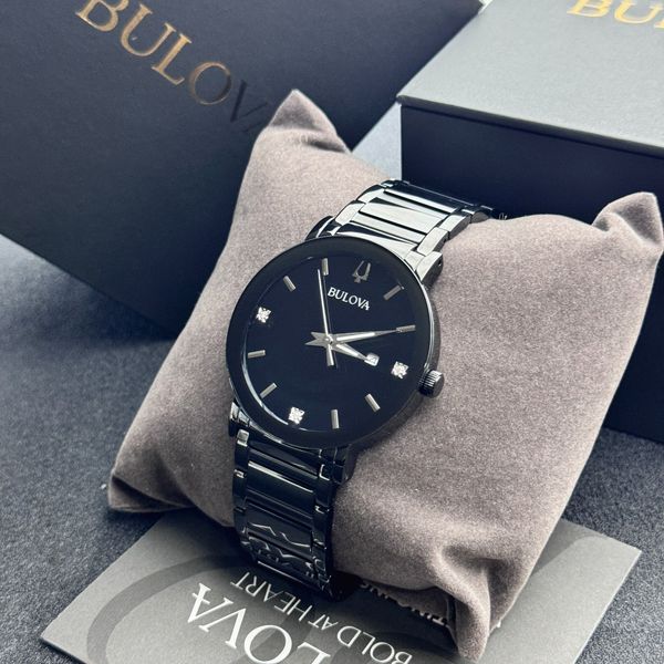 Bulova Futuro Modern Black Dial Stainless Steel Men's Quartz Watch ...