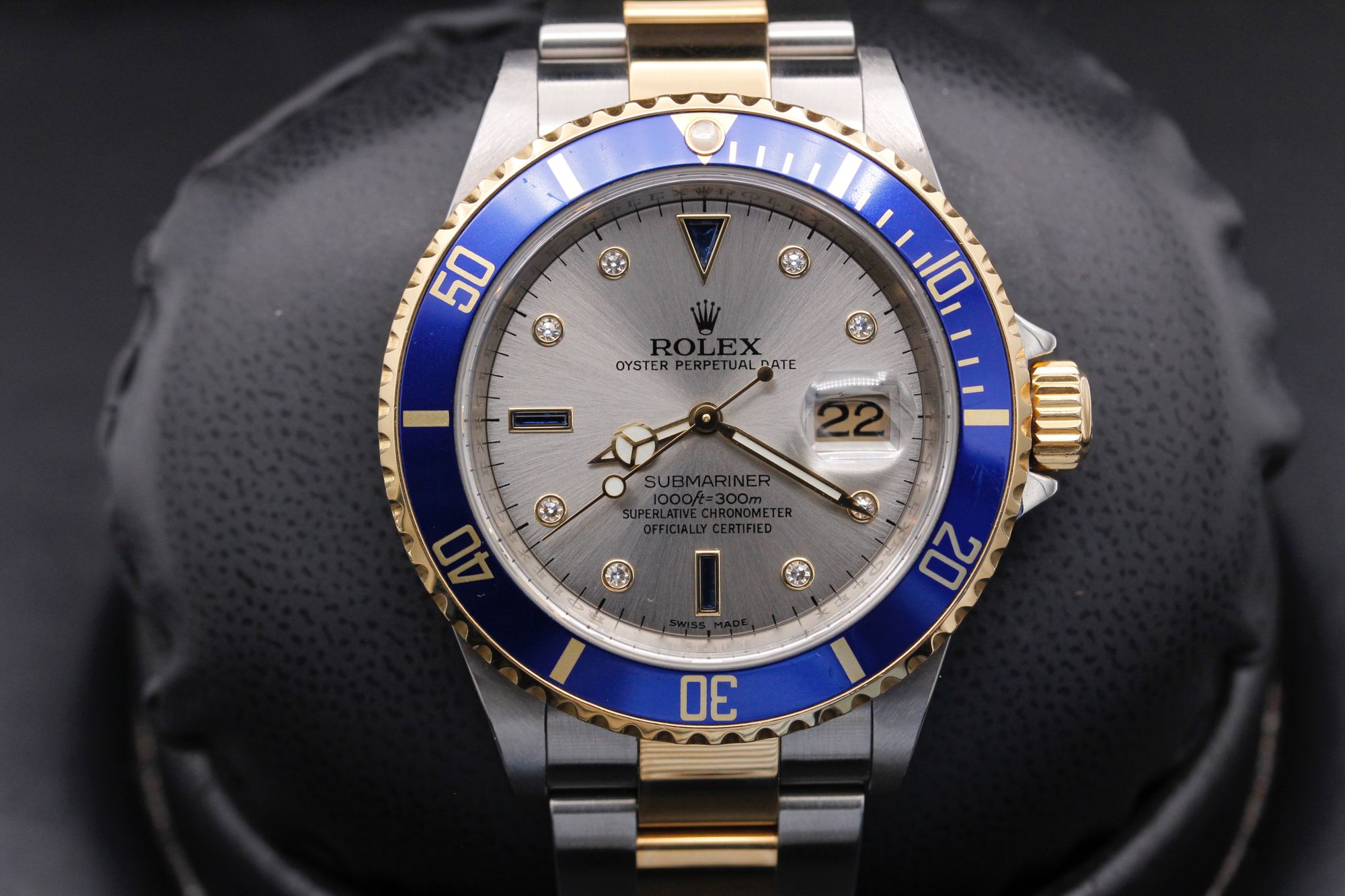 FSOT: Rolex Submariner - 16613 - Silver Serti - Steel / Yellow Gold ...