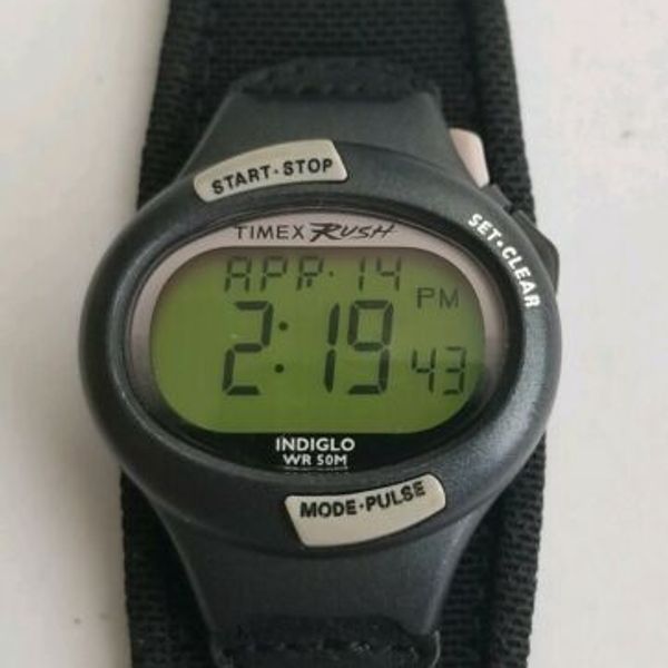 TIMEX WATCH RUSH DIGITAL INDIGLO PULSE TIMER STOPWATCH ALARM WR-30 NEW ...
