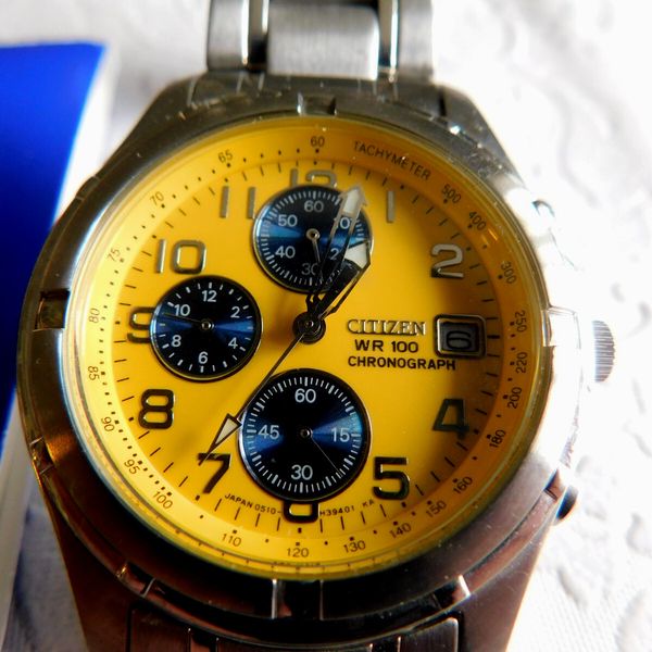 VINTAGE CITIZEN YELLOW PANDA CHRONOGRAPH 0510-H22951K MEN'S WRISTWATCH ...