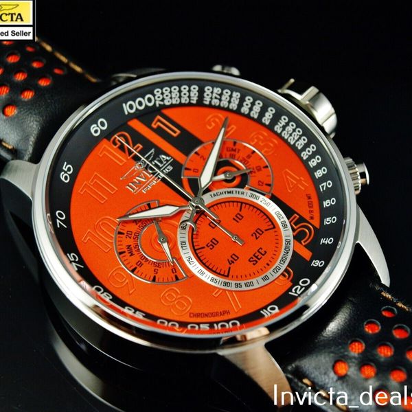 Invicta Men's 48mm S1 RALLY GPX Chronograph ORANGE/BLACK Dial Leather ...