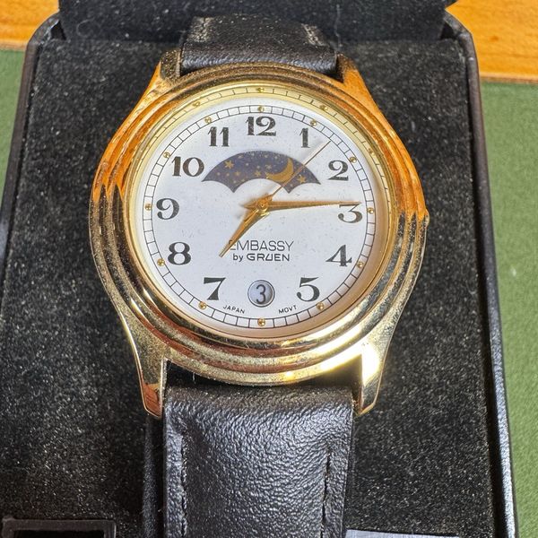 Gruen Embassy Watch Mens Moon Phase Gold Tone Vintage 38mm ...