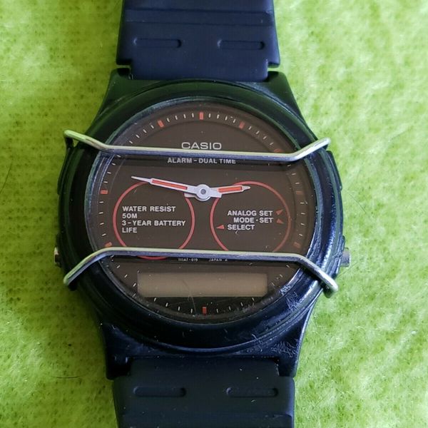 Vintage Casio 308 aqw-5 -- quartz -- dual time mens watch lcd rare ...