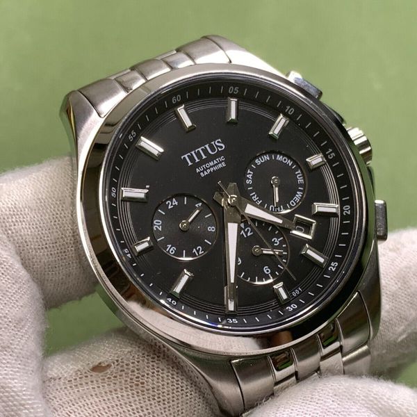 Titus Day-Date Month Black Dial Silver s/s 22 Jewels 5 Atm Automatic ...