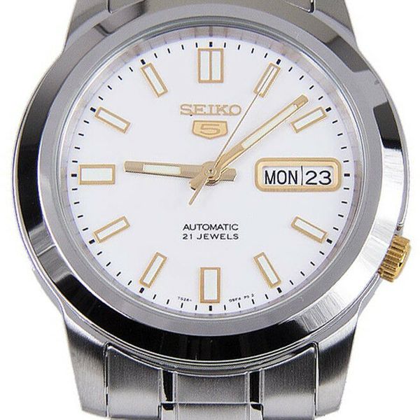 Seiko 5 SNKK07 Men's Stainless Steel White Dial Day Date Automatic ...