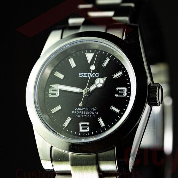 Seiko Mod 39mm Automatic NH35 EXP Explorer Black Dial Mens Watch OYSTER Band | WatchCharts ...