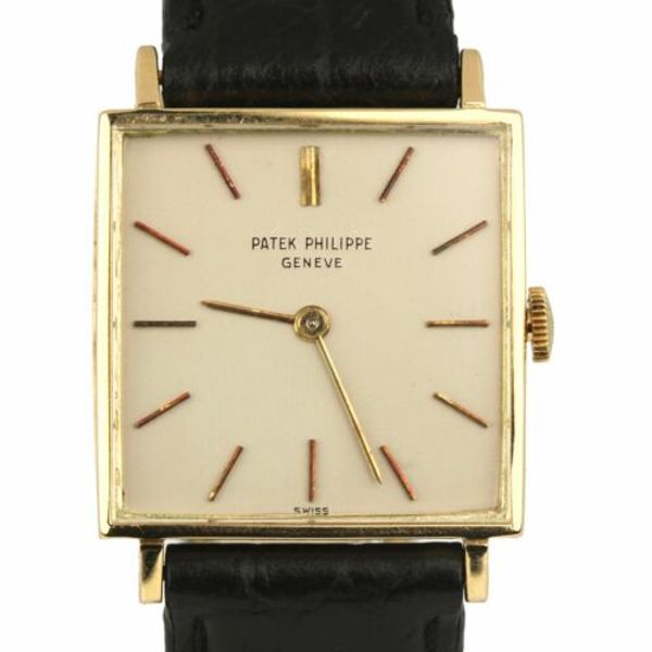 Vintage Men's Patek Philippe Gondolo Square 18K Yellow Gold Leather ...