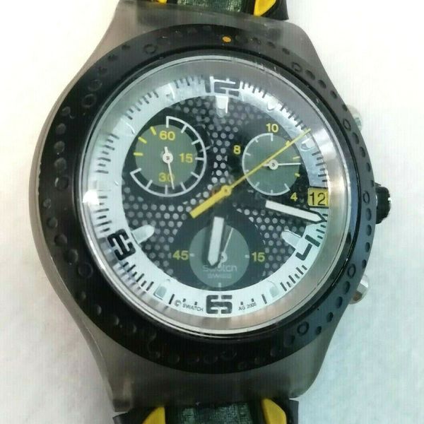 2005 SWATCH IRONY DIAPHANE CHRONO V8 Teal / Black + Yellow Detail ...